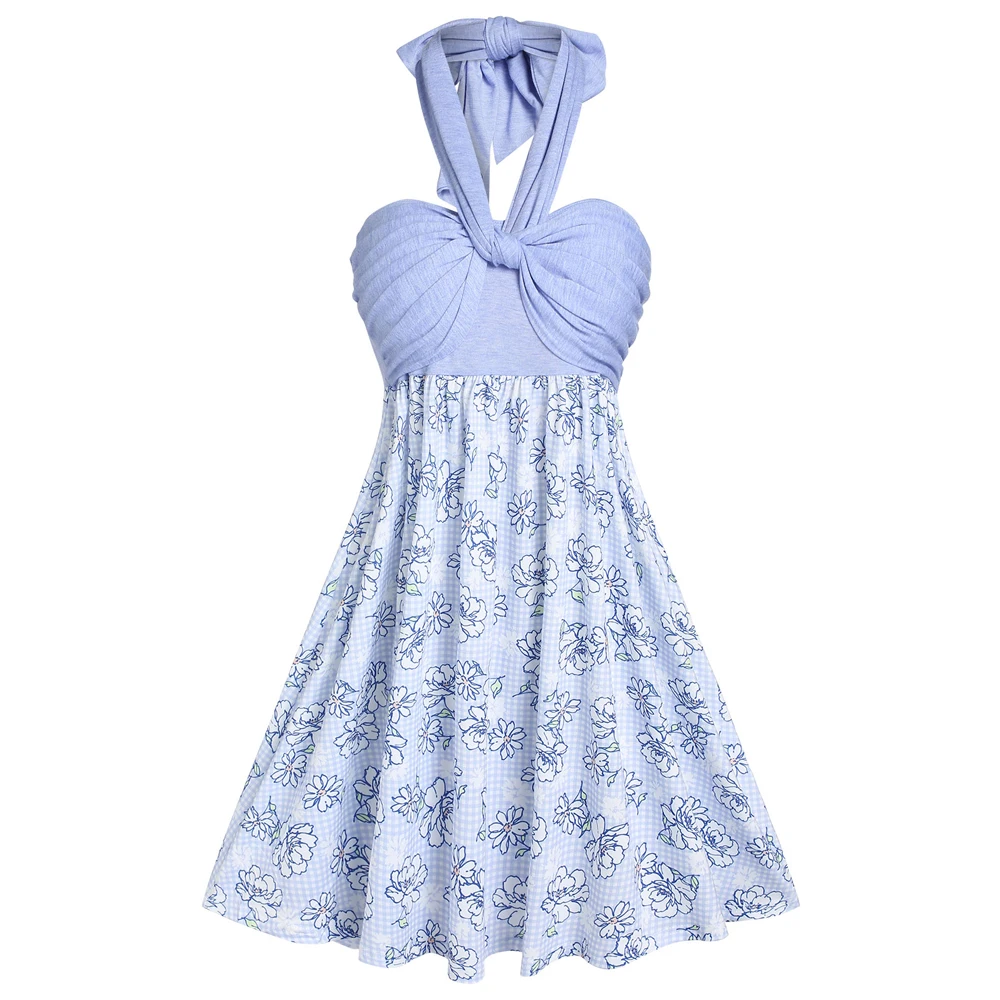 Halter-Flower-Print-Flower-Print-Multi-Way-Twist-Mini-Dress-Sleeveless ...