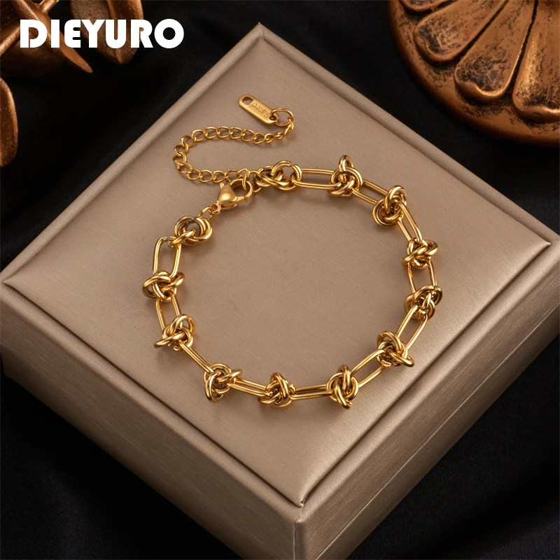 Dieyuro 316l Stainless Steel Gold Silver Color Chain Bracelet For Women ...