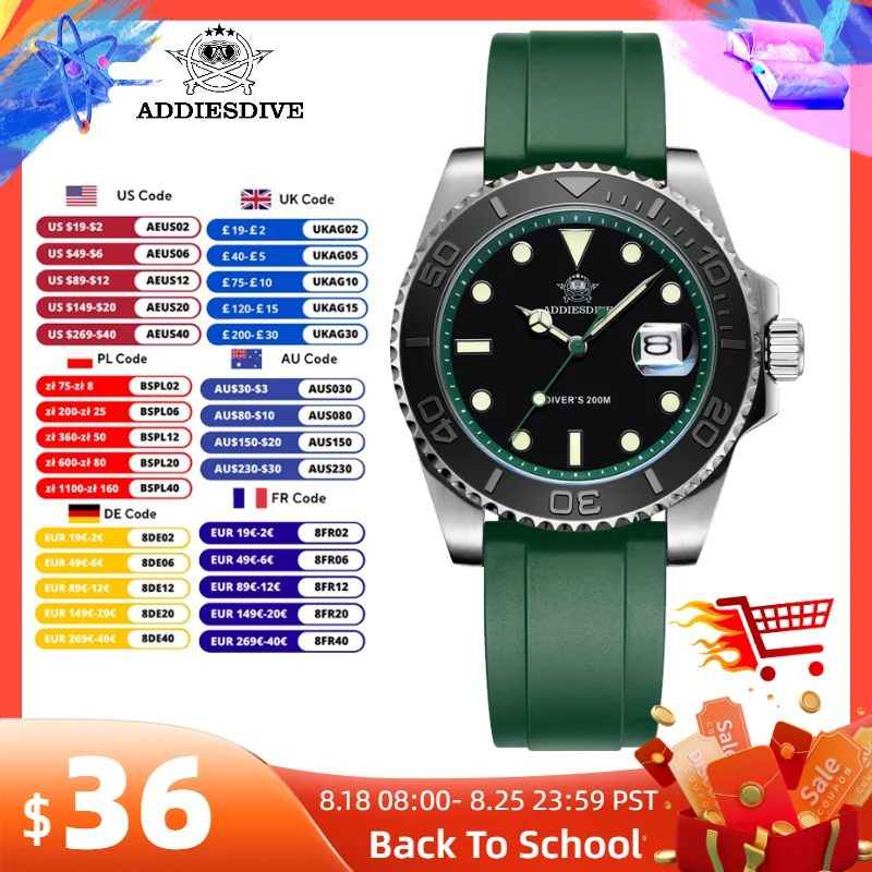ADDIESDIVE-Men-Watch-41mm-Luxury-Diver-Quartz-Watch-200m-Waterproof ...