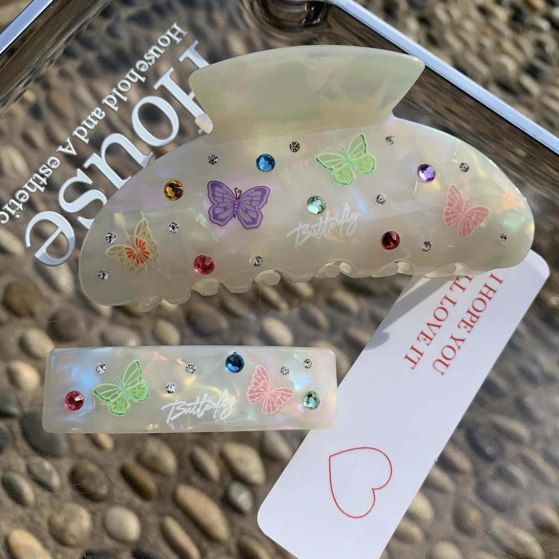 Muweordy-New-Butterfly-Painted-Hair-Clip-Vintage-Rhinestone-Acetate ...