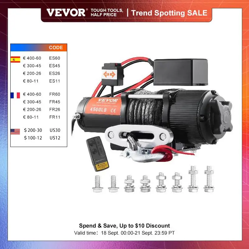 VEVOR-cabrestante eléctrico de 2000-4500 libras con mando a distancia inalámbrico de mano y ...