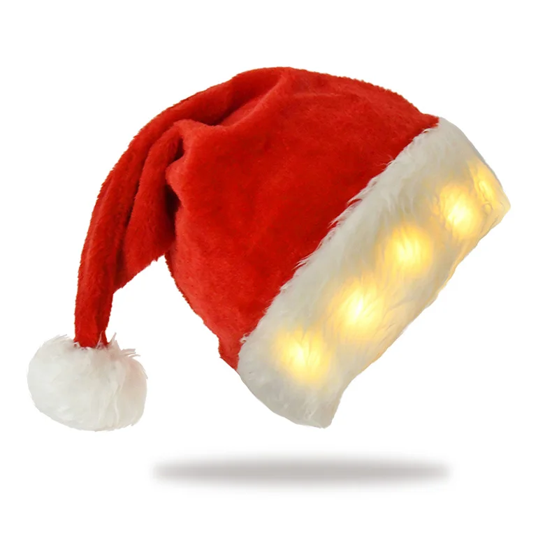Red-Christmas-Santa-Hat-Cotton-Warmth-Christmas-Hat-with-Lights-Navidad ...