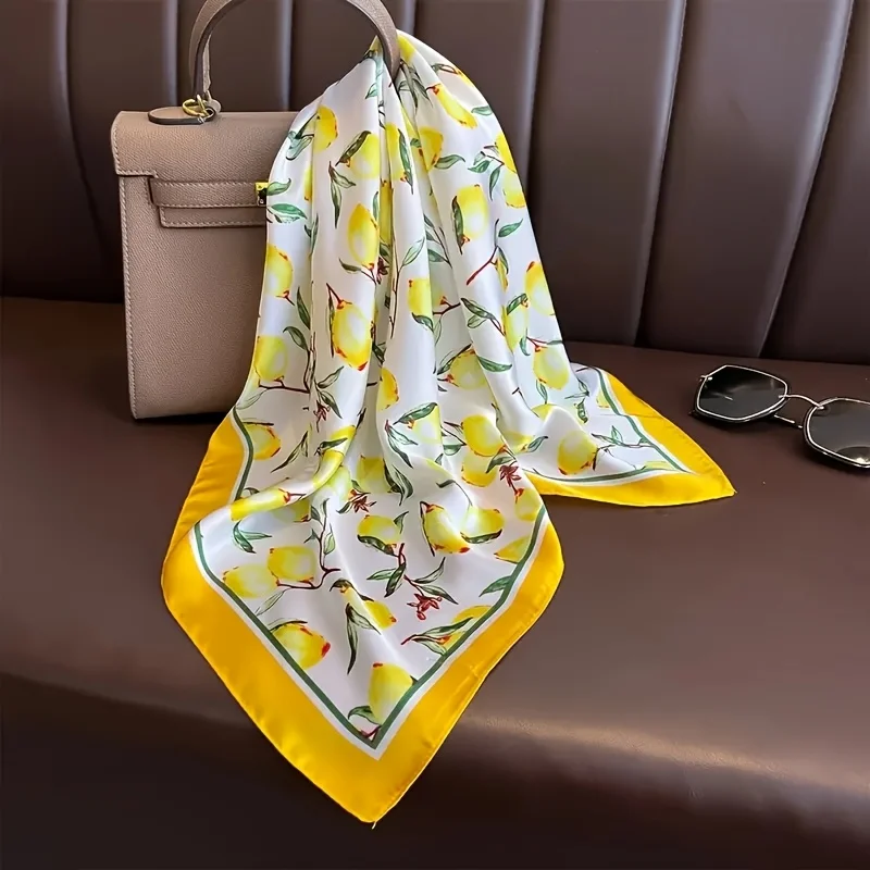 Lemon Pattern Silk Scarf Square Scarf Women Fashion Lightweight Neck ...