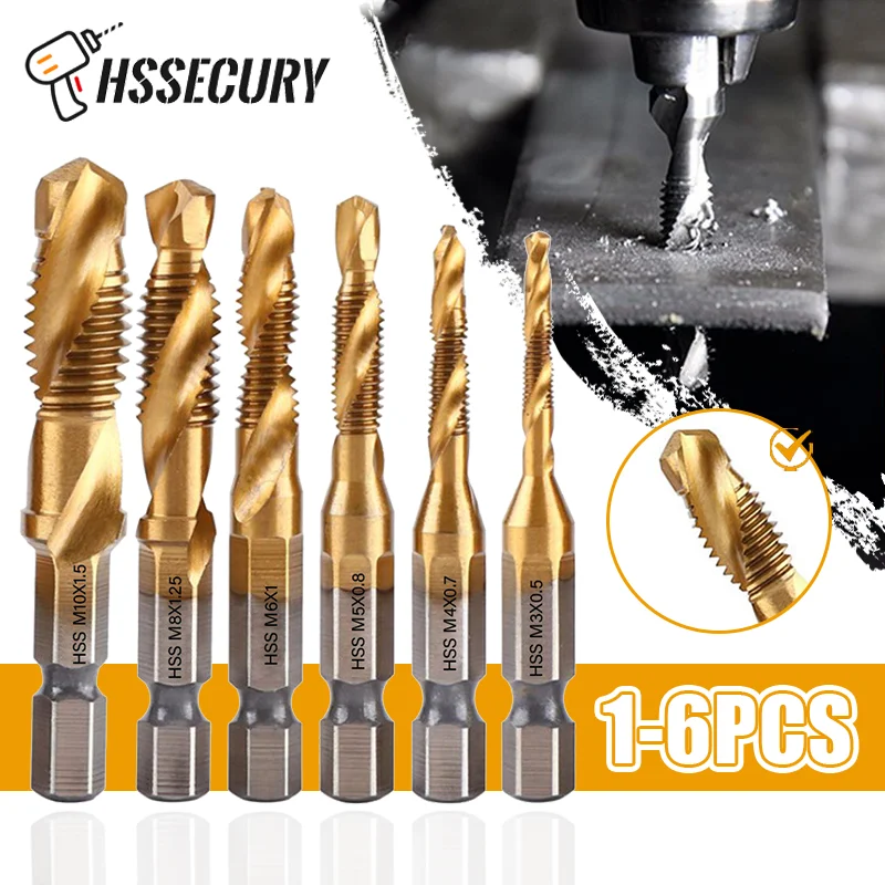 Titanium Plated Hex Shank Hss Screw Thread | Thread Tap Drill Bits Set ...