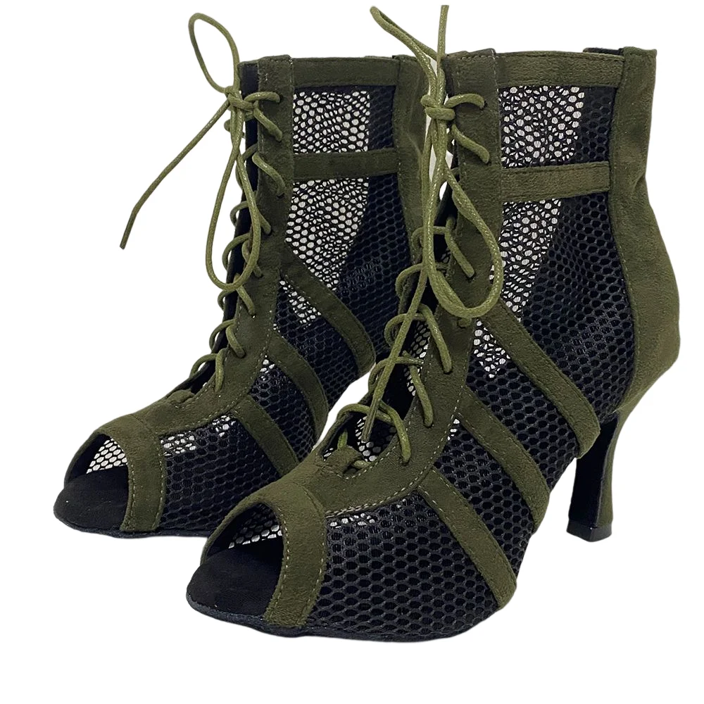 New Style Army Green Suede Latin Dance Boots Ladies Salsa Tango Dance ...