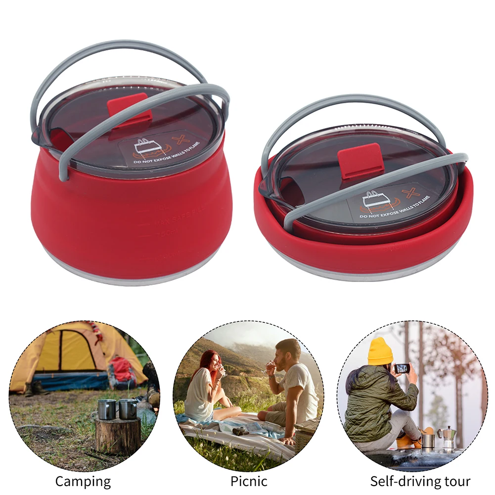 1L-Outdoor-Silicone-Kettle-Folding-Camping-Tableware-Kettle-Cook-Water ...
