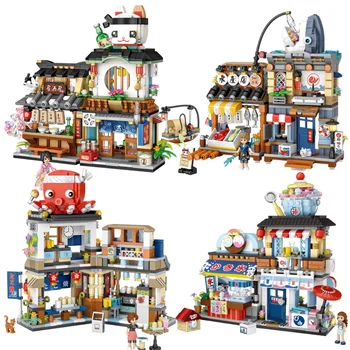 LOZ Japanese Mini Block Street View Folding Food Street Octopus Barbecue Ice Shop Assembly ...