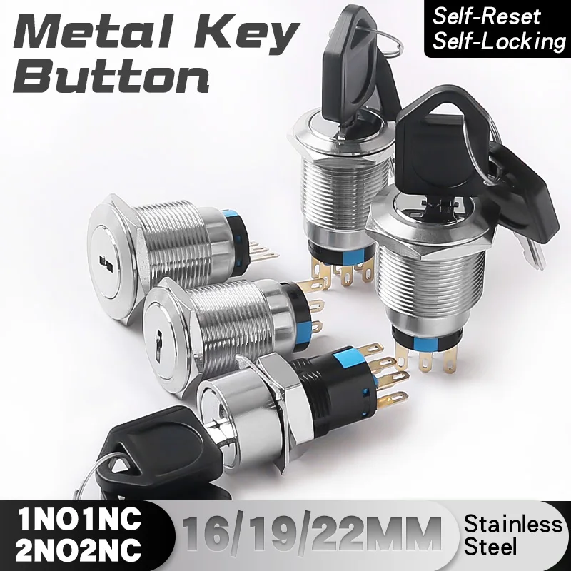 16MM-19MM-22MM-Metal-Rotary-Key-Button-With-Key-Stainless-Steel-Self ...