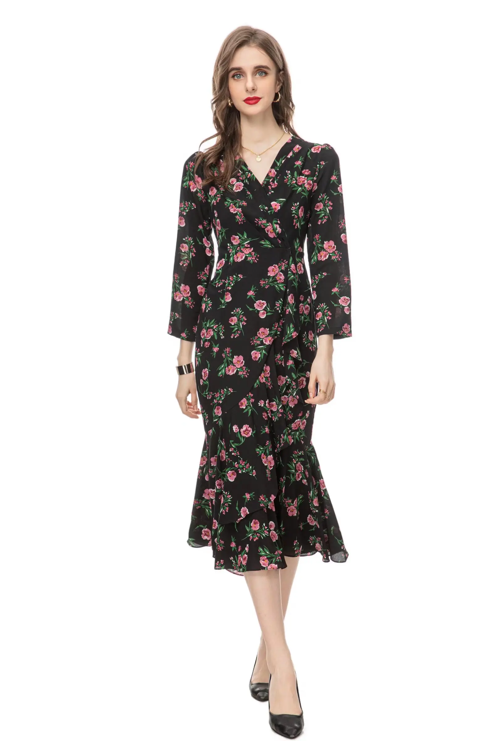 Fashion-banquet-slim-fish-tail-buns-v-neck-breast-wrap-long-sleeve ...