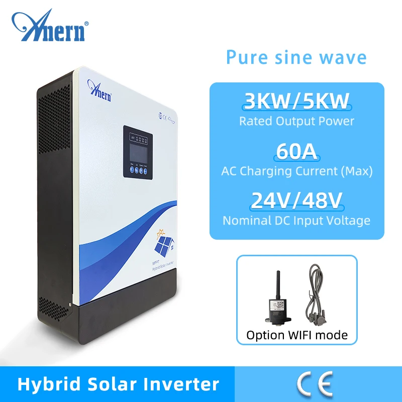 Anern Hybrid Solar Inverter 48v 220v 5000w Pure Sine Wave 24v Photovoltaic Hybrid Inverter Mppt ...