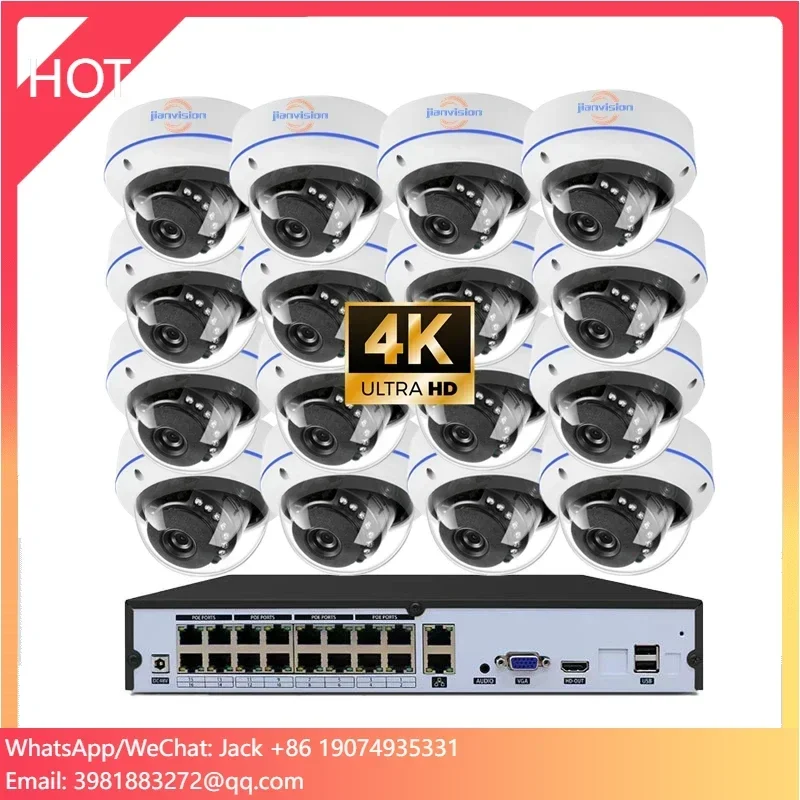 Jianvision Vandalproof POE NVR IP System 4K 8MP 16-Channels Metal Dome ...