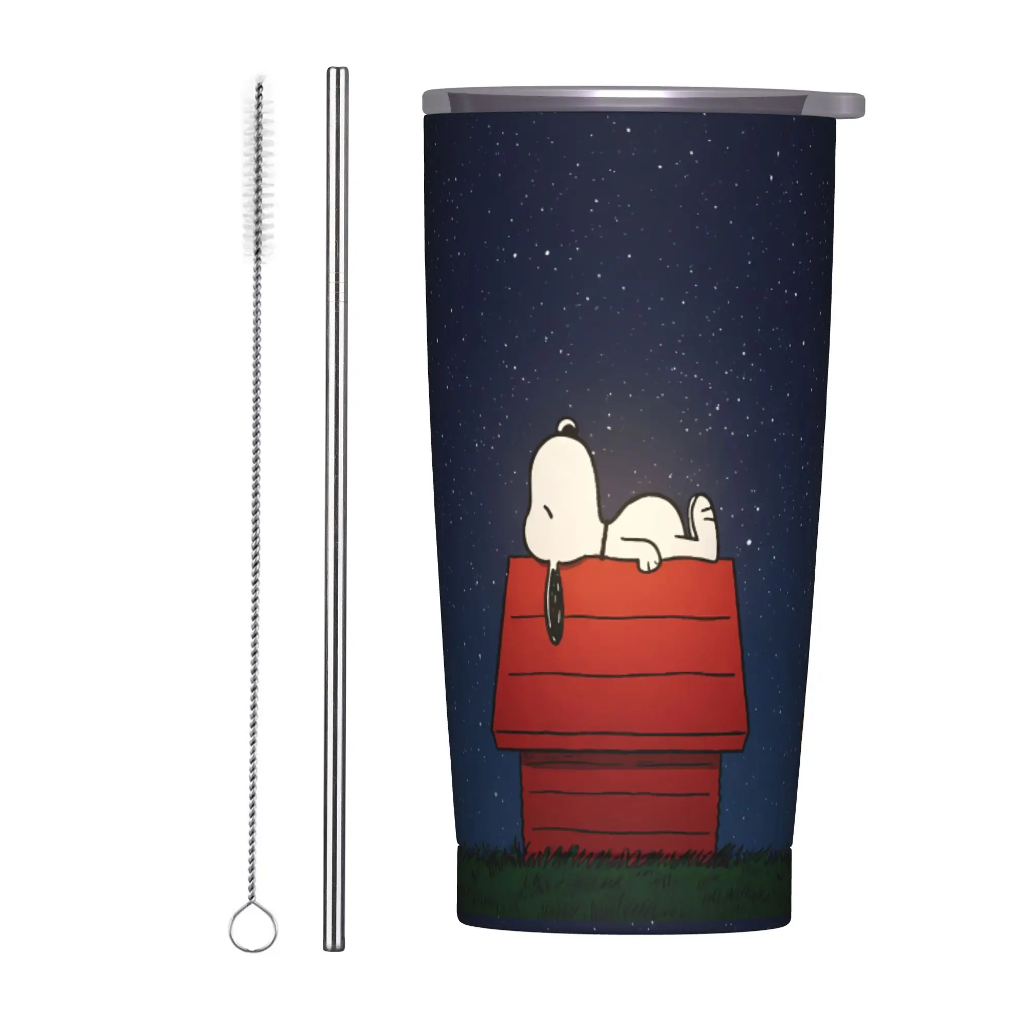 Snoopy Stainless Steel Tumbler Driving Coffee Mug With Straws and Lid ...