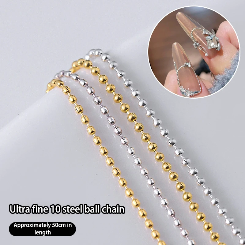 50CM-Mini-Nail-Steel-Ball-Chain-Silver-Gold-Metal-Manicure-Accessories ...