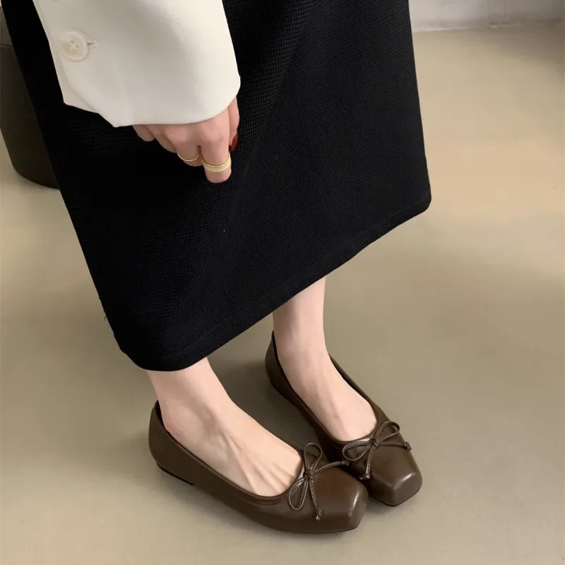 Gentle-Shoes-Women-s-Spring-2024-New-Bow-Square-Head-Flat-Shoes-Silver ...