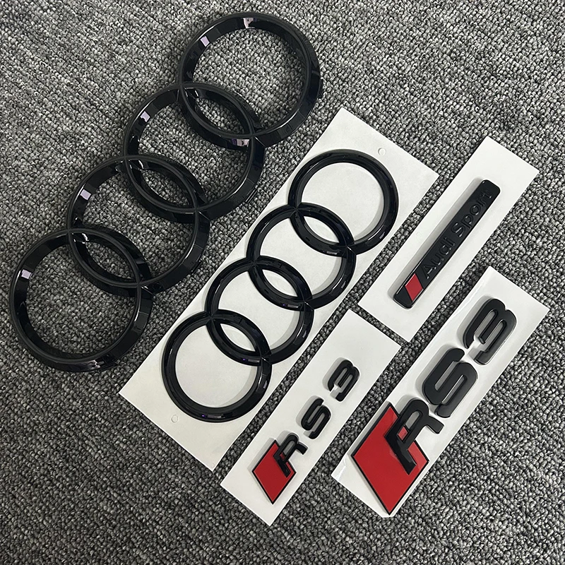 Audi RS3 2016-2020 4-Ring Logo Emblem Set ABS Black Hood Bonnet Grill ...