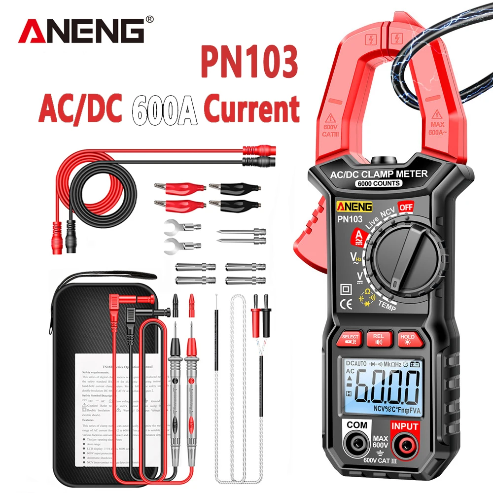 ANENG PN103 Digital Clamp Meter 600A AC/DC Current Tester Professional ...
