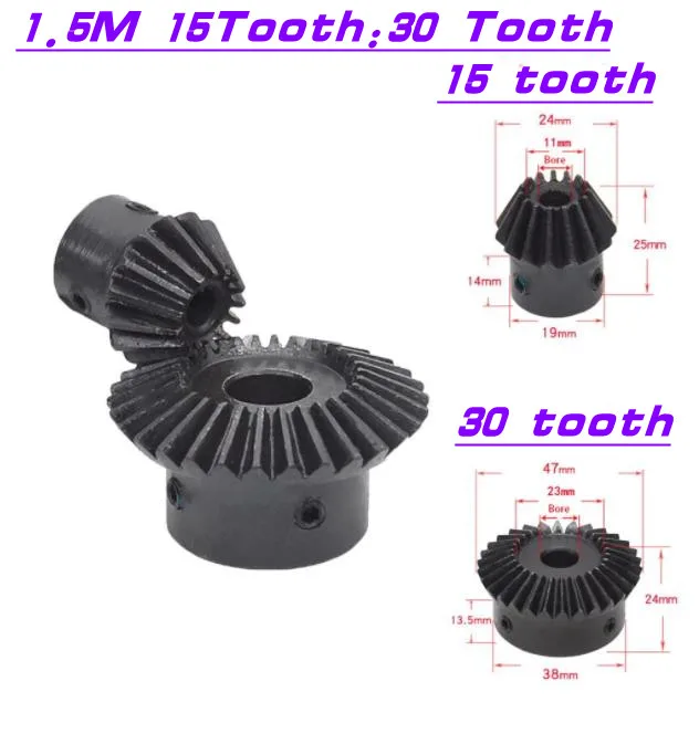 1Pc Single 1:2 Bevel Gear 1.5 Modulus 15 Teeth :30 Teeth transmission ...