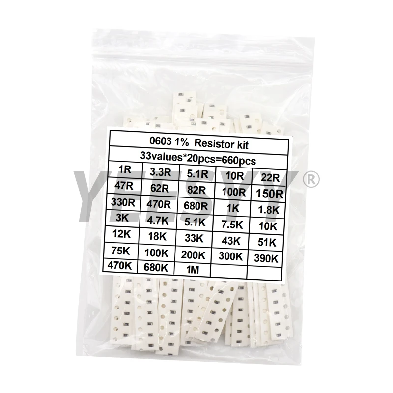 660pcs 0603 0805 1206 0402 0201 1% SMD Chip Resistor Assorted Kit 1R ...