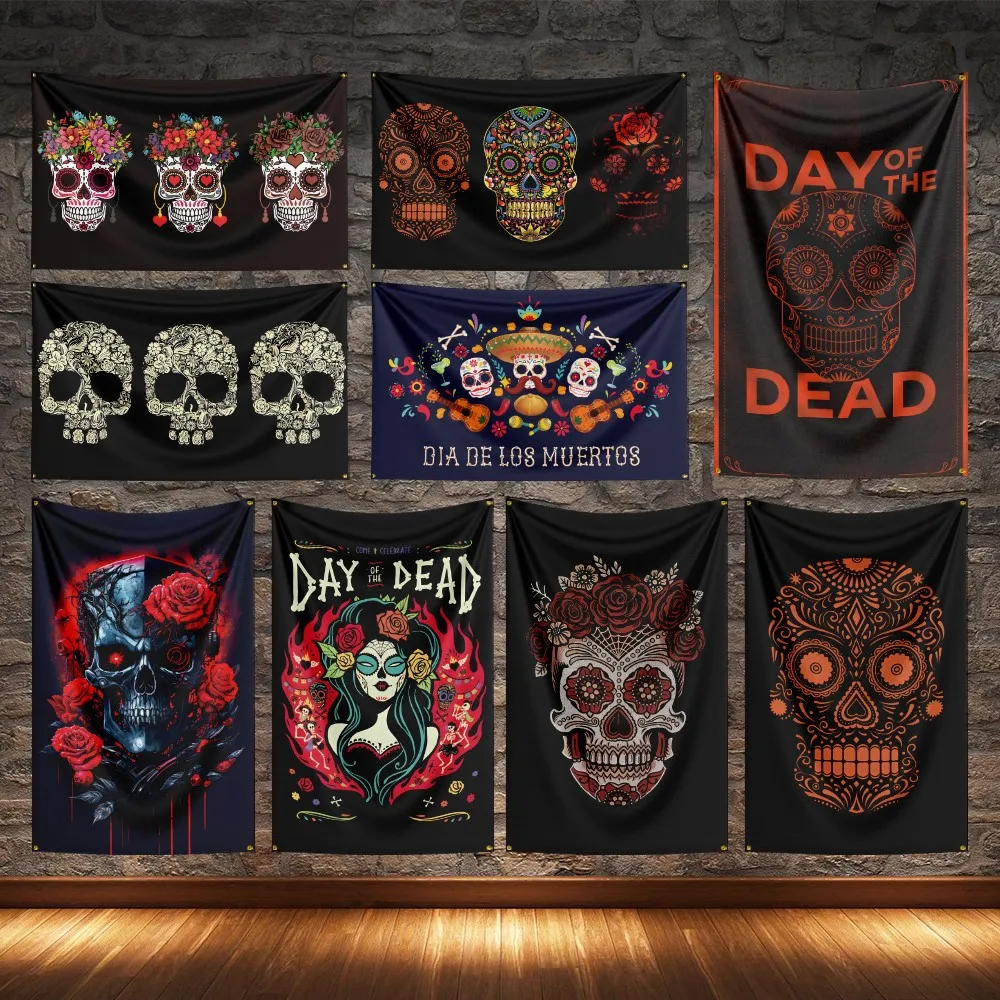 Day of the Dead Flag Polyester Digital Printing Holiday Banner Gifts