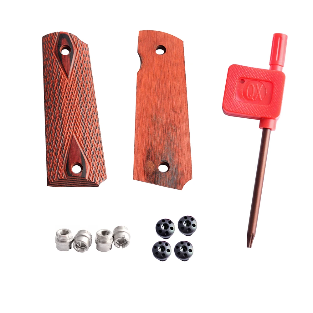1911-Checkered-Red-Diamond-Wood-Grips-With-Allen-Screws-SS-Grip-Screws ...