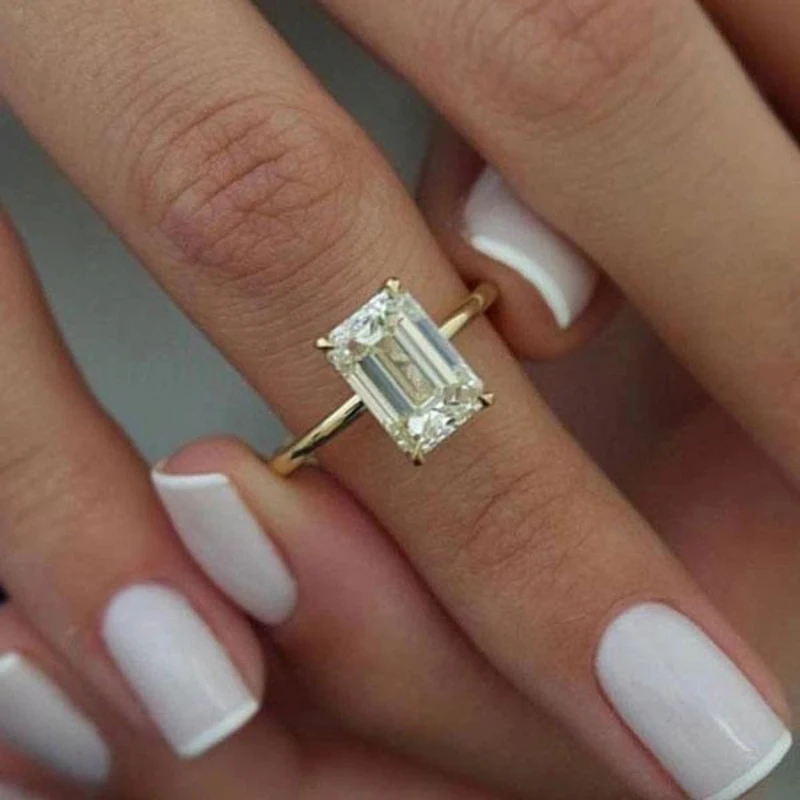 Classic Design Silver Inlaid Square White Diamond Rings for Women ...