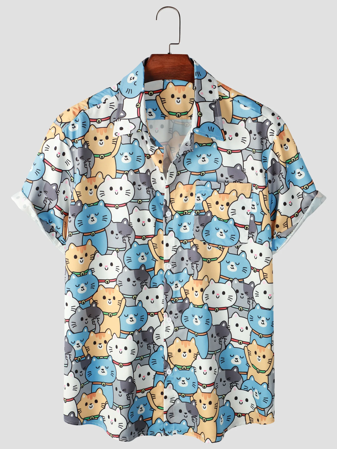 Camisa-de-manga-corta-con-estampado-de-gato-para-hombre-camisa-informal ...