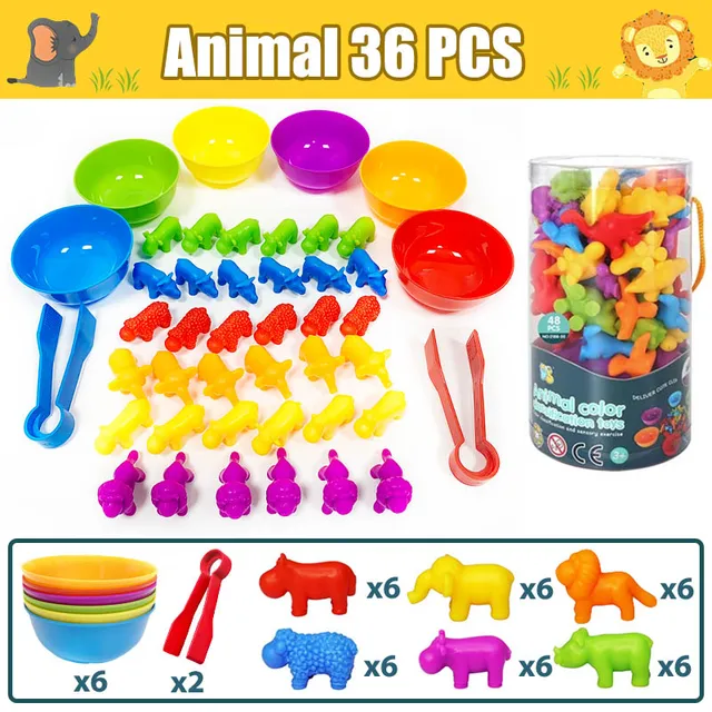 Kids Matching Game Learn Educational Toys Animal Cognition Rainbow Sort ...