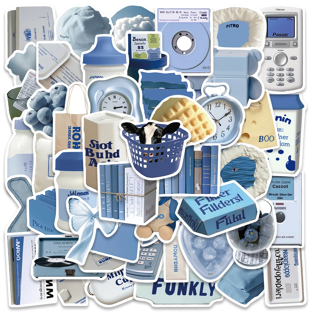 50pcs-Classic-Ins-Blue-Series-Daily-Lift-Aesthetic-Stickers-For-Luggage ...