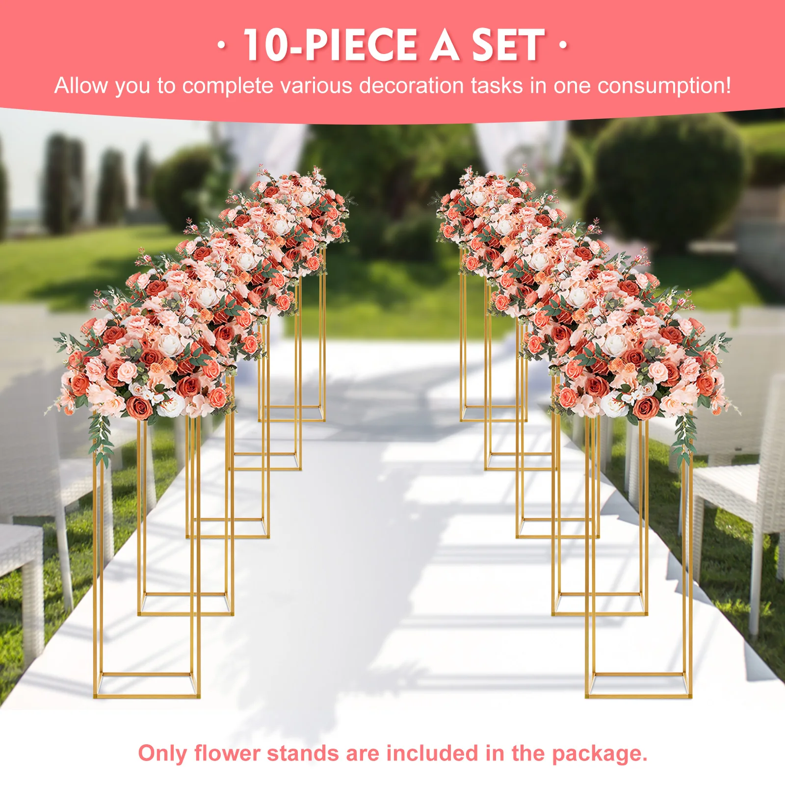 10-Gold-Wedding-Flower-Stand-Flower-Road-Lead-Rack-Metal-24-inch-60-cm ...