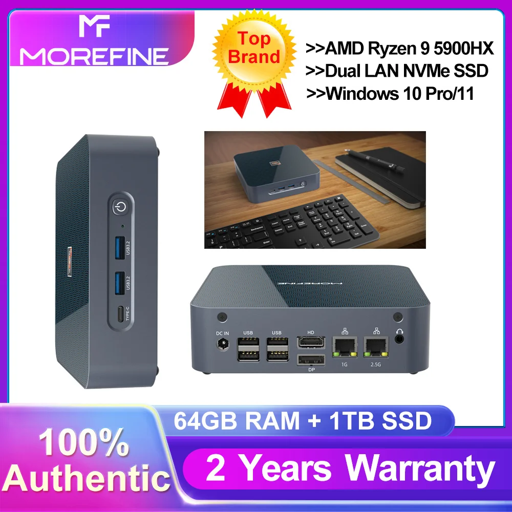 MOREFINE S500 + 미니 PC AMD Ryzen 9 5900HX 7 WIFI6, 2*3200MHz DDR4 2 * M ...