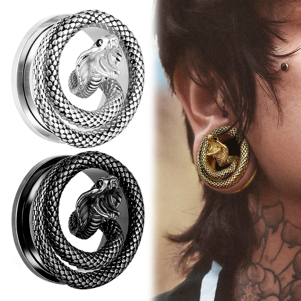 Giga 2 Pcs Cool Snake Ear Plugs Gauges Expander Stainless Steel Tunnels ...