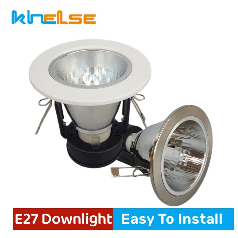 Round-Nickel-White-E27-Downlight-Frame-Recessed-Ceiling-Mounted-Bracket ...
