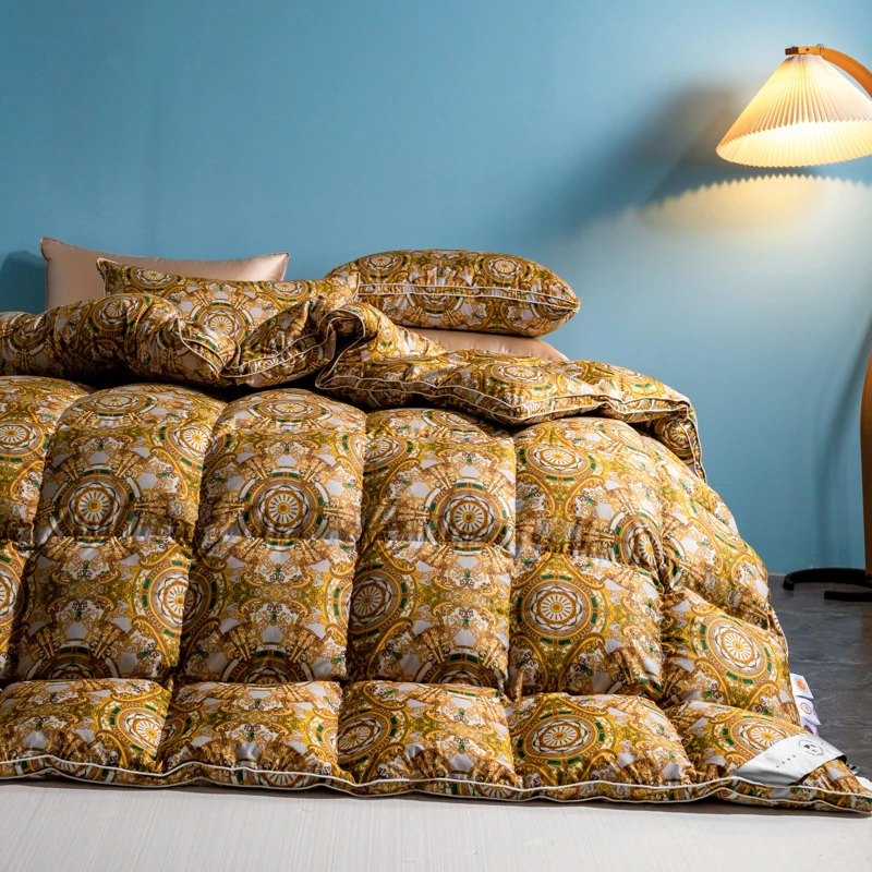 2022 Luxury Goose Down Quilt Printed Circle 600tc Duvet Winter No Noise ...
