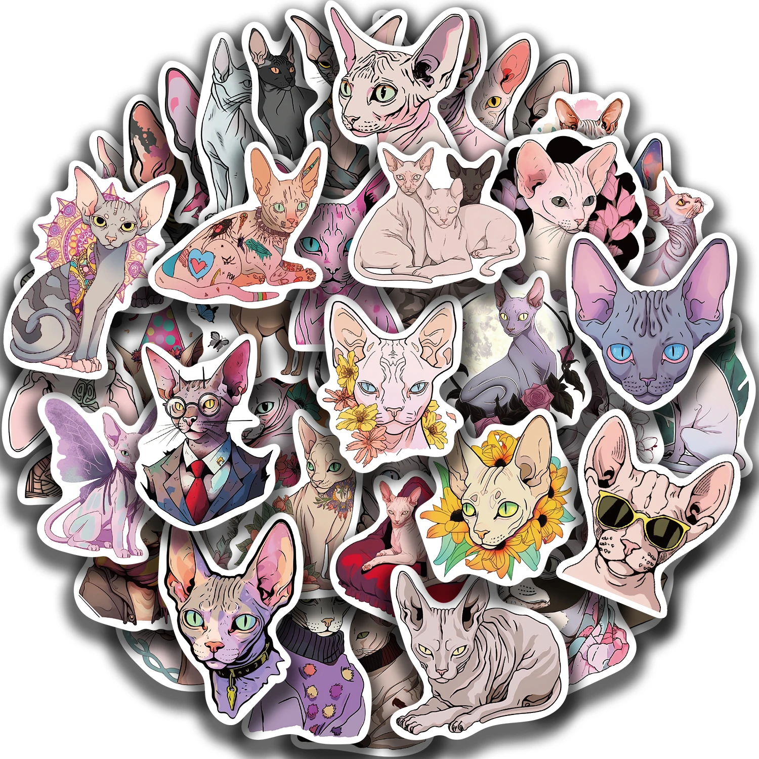 50PCS-Sphinx-Pink-Hairless-Cat-Kitty-Cute-Vinyl-Waterproof-Stickers ...