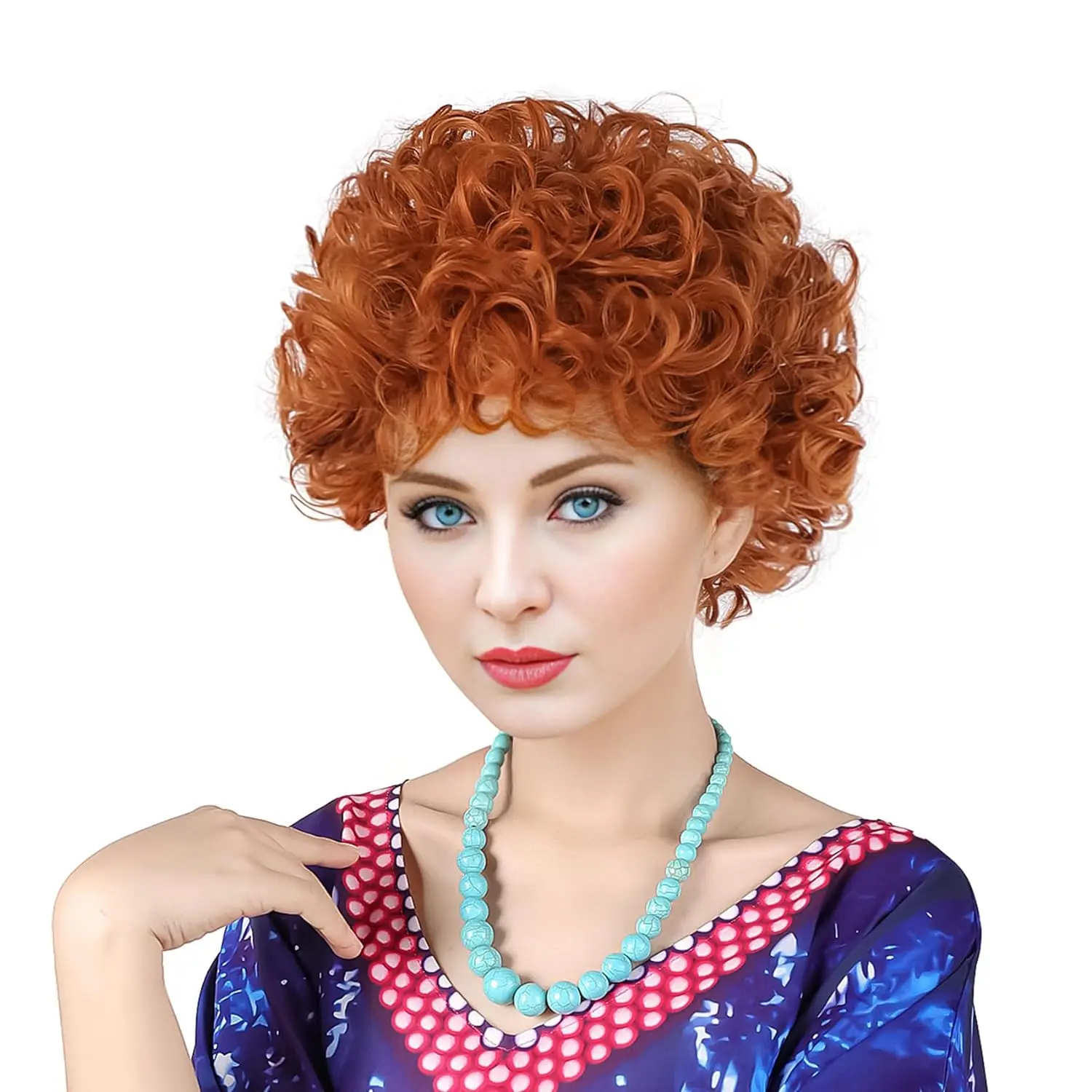 Red Orange Curly Wig for Women Landlady Costume Short Reddish Fluffy ...