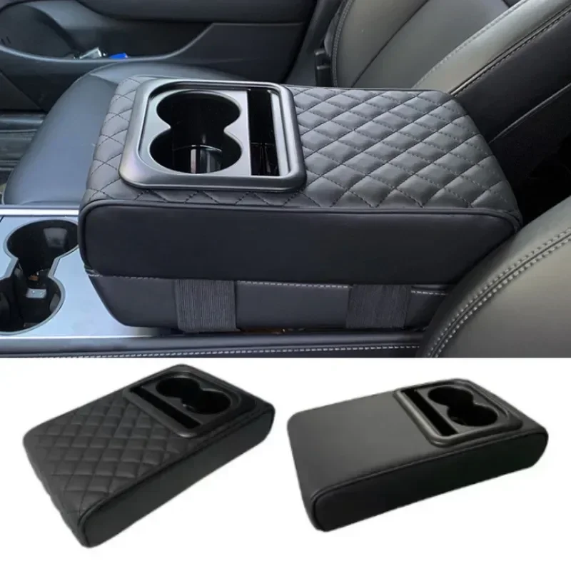 Auto-Center-Console-Armrest-Cushion-With-2-Cup-Holder-PU-Leather ...