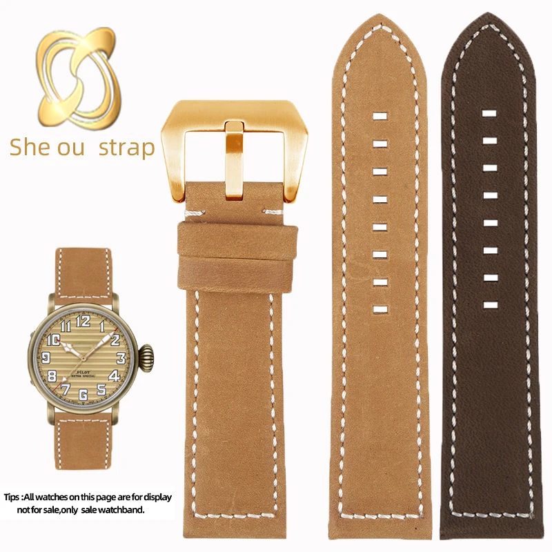 23mm Black Brown Leather Watch Strap For ZENITH PILOT 29.2430 Brass Big ...