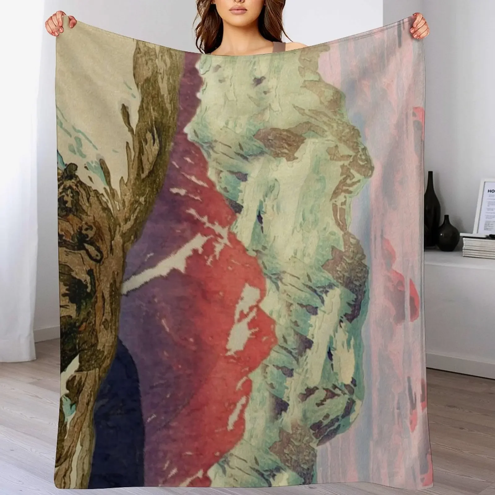 Winter in Keiisino - Nature Landscape Throw Blanket Plaid on the sofa ...