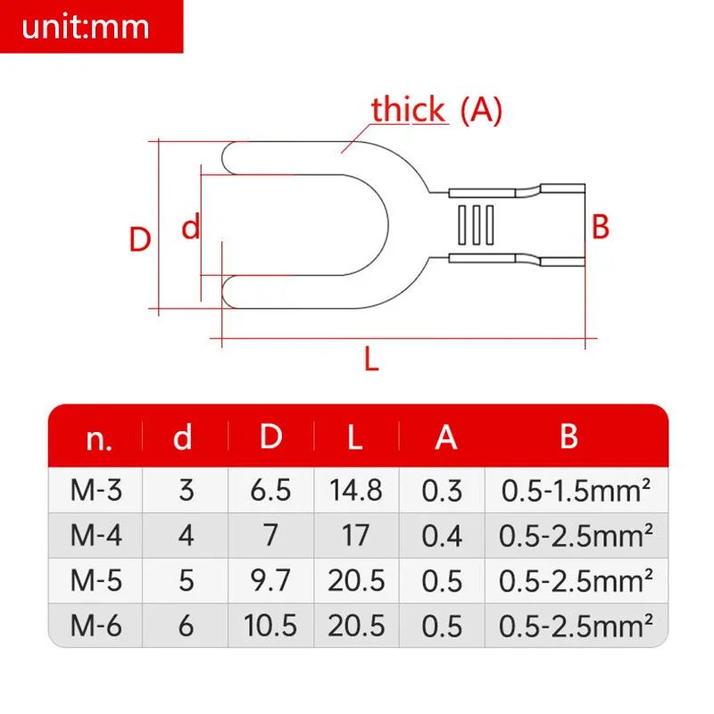 COSSE ELECTRIQUE,M6--Cosse de câble en cuivre en forme de U, Terminal de fourche de terre M3 4 5 ...