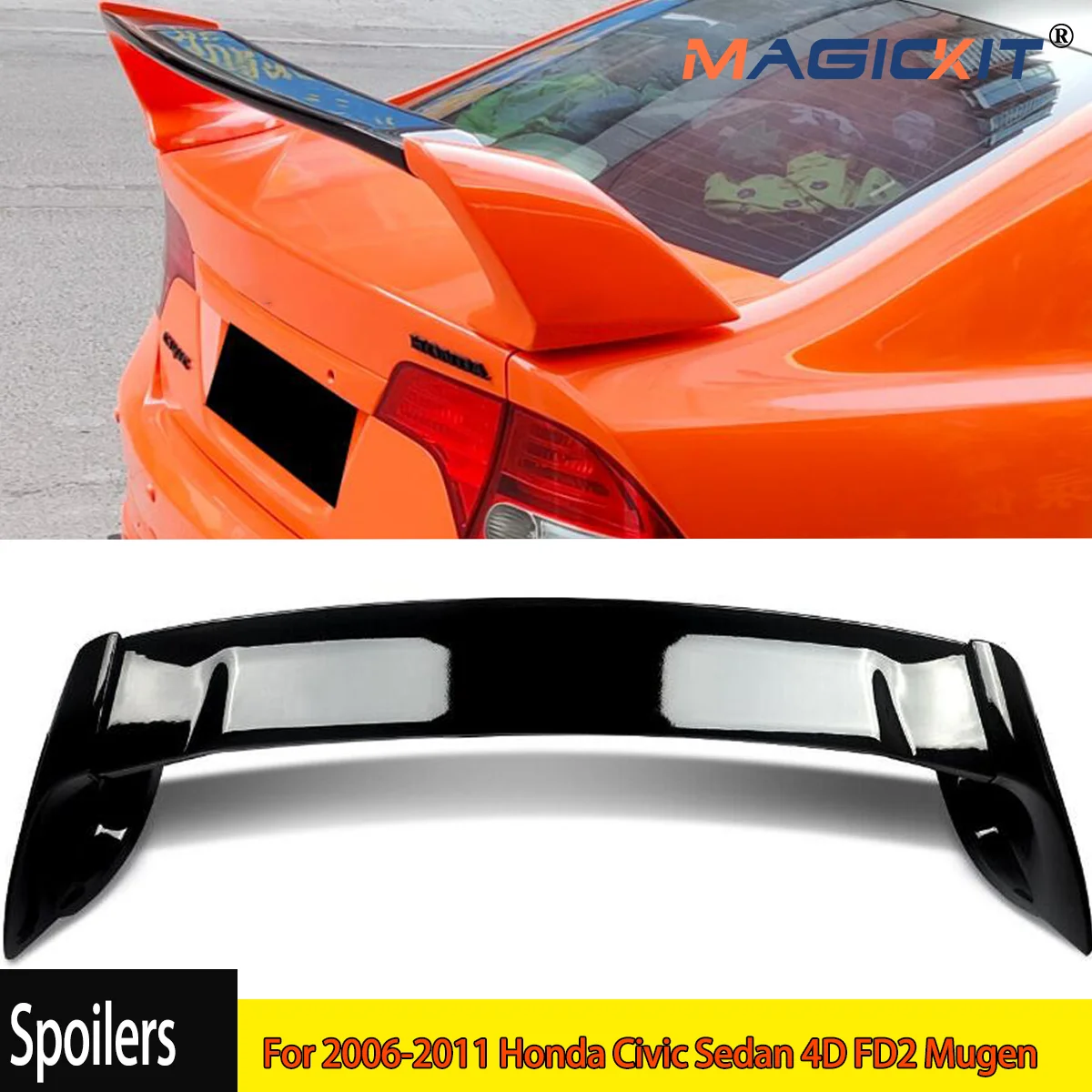 For 2006-2011 Honda Civic Sedan 4D FD2 Mugen Style Black Rear Trunk ...