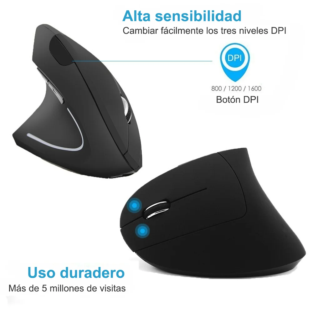 Ratón ergonómico Vertical inalámbrico para zurdos, recargable, óptico ...