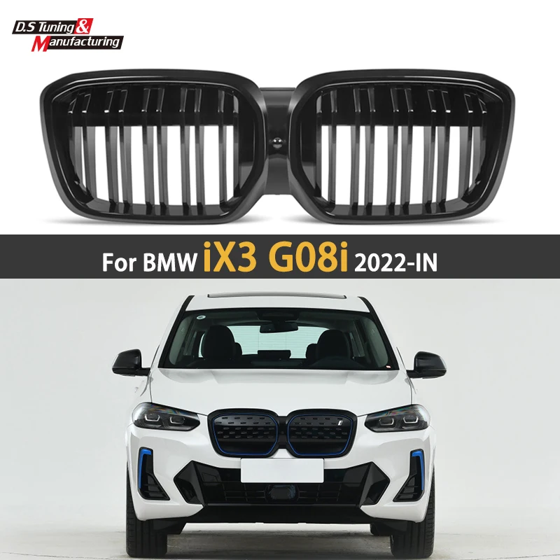 Dual Slats Piano Black Radiator Front Bumper Kidney Grille For Bmw Ix3 ...