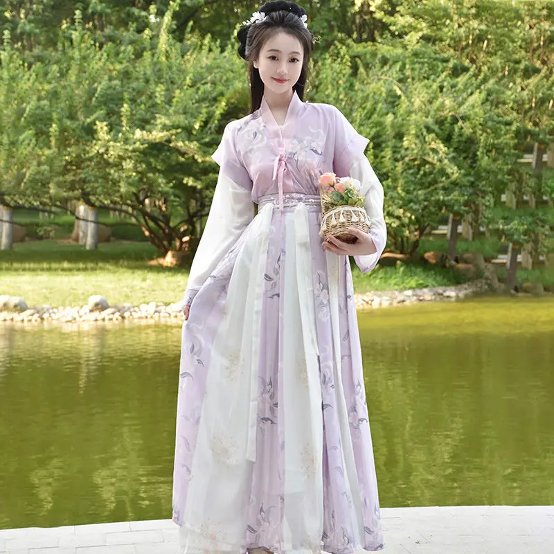 Chinese-Style-Traditional-Princess-Hanfu-Dress-Women-Flower-Print ...