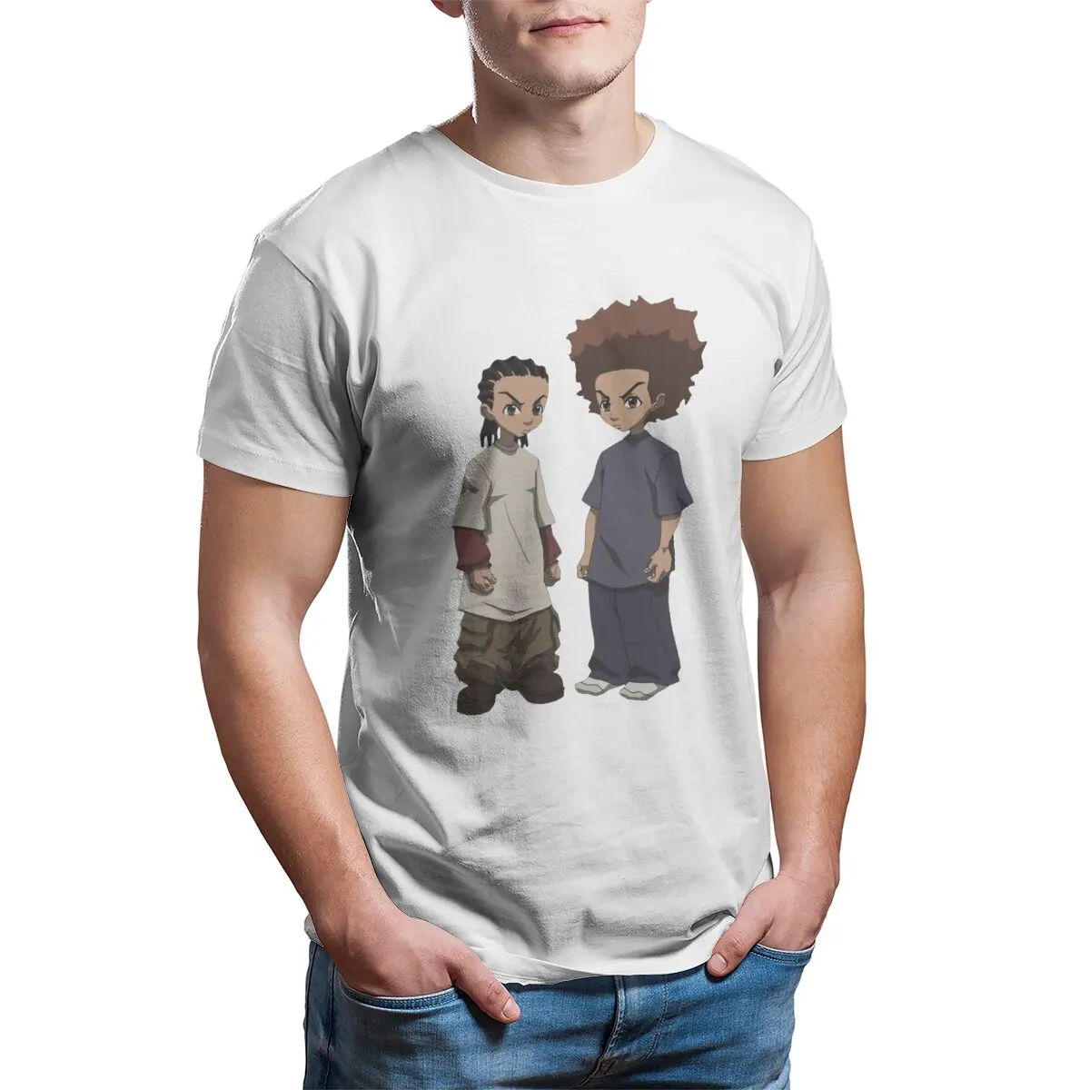 Camisetas masculinas huey e riley freeman o boondocks engraçado algodão ...