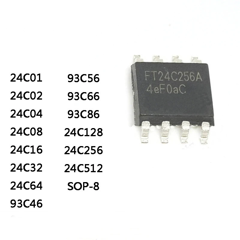 10PCS New 24C01 24C02 24C04 24C08 24C16 24C32 24C64 93C46 93C56 93C66 ...