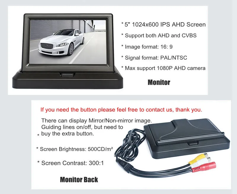 DIYKIT 5-дюймовый 1024x600 складной IPS AHD автомобильный монитор ...