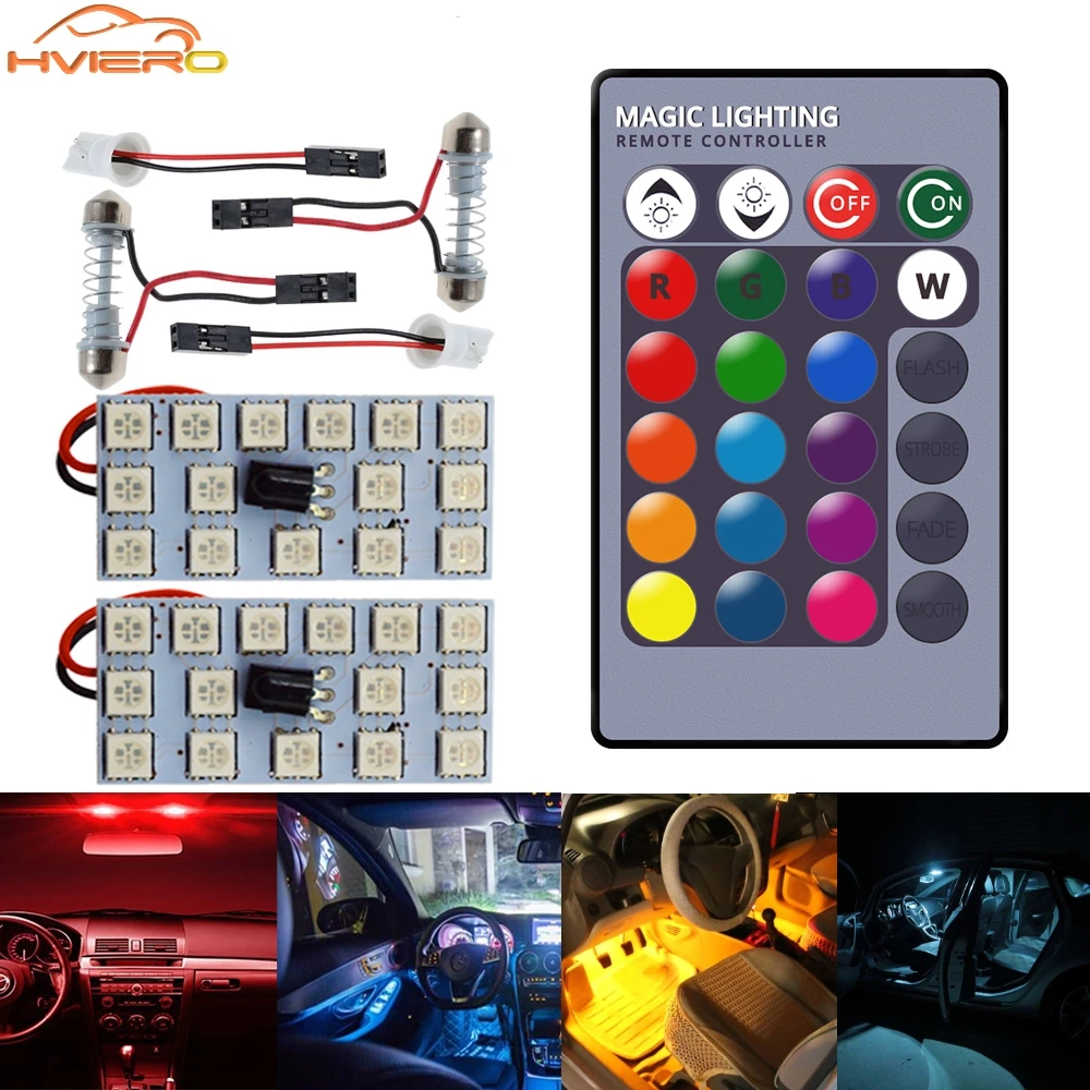 2pcs Car Led T10 5050 12/15/24/36SMD Interior Wedge RGB Panel Reading ...