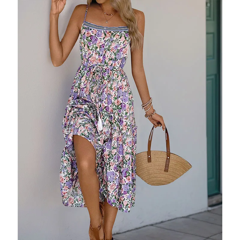 Sexy Floral Printed Women's Summer Long Dress Elegant Boho Backless ...