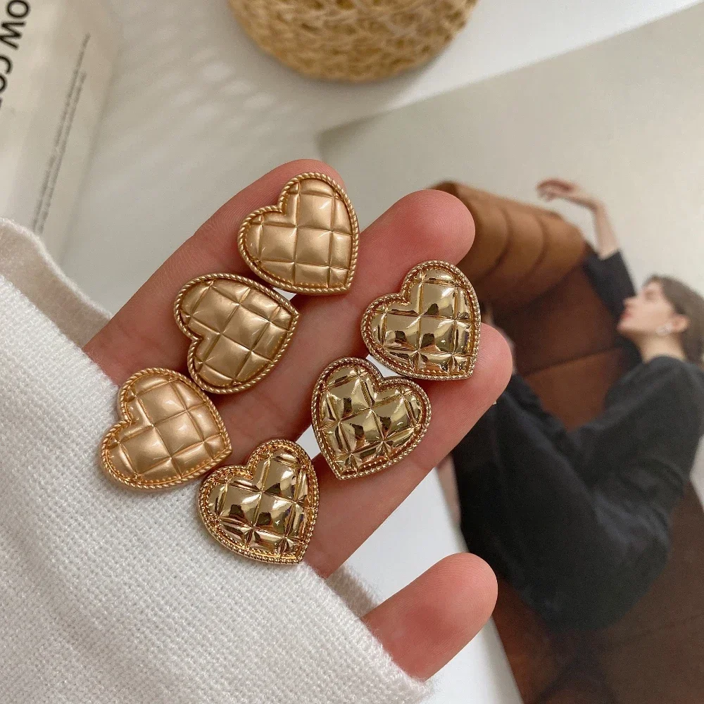 10pcs Heart-shape Buttons Checkered Gold Color Metal Shank Buttons DIY ...