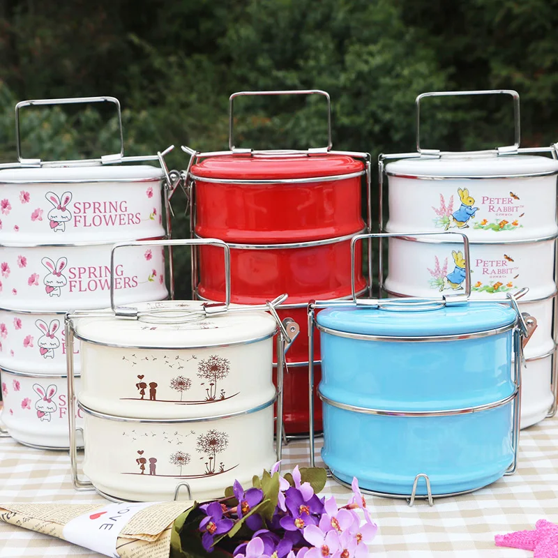 Enamel lunch boxes, thickened enamel lunch boxes, multi-layer lunch ...